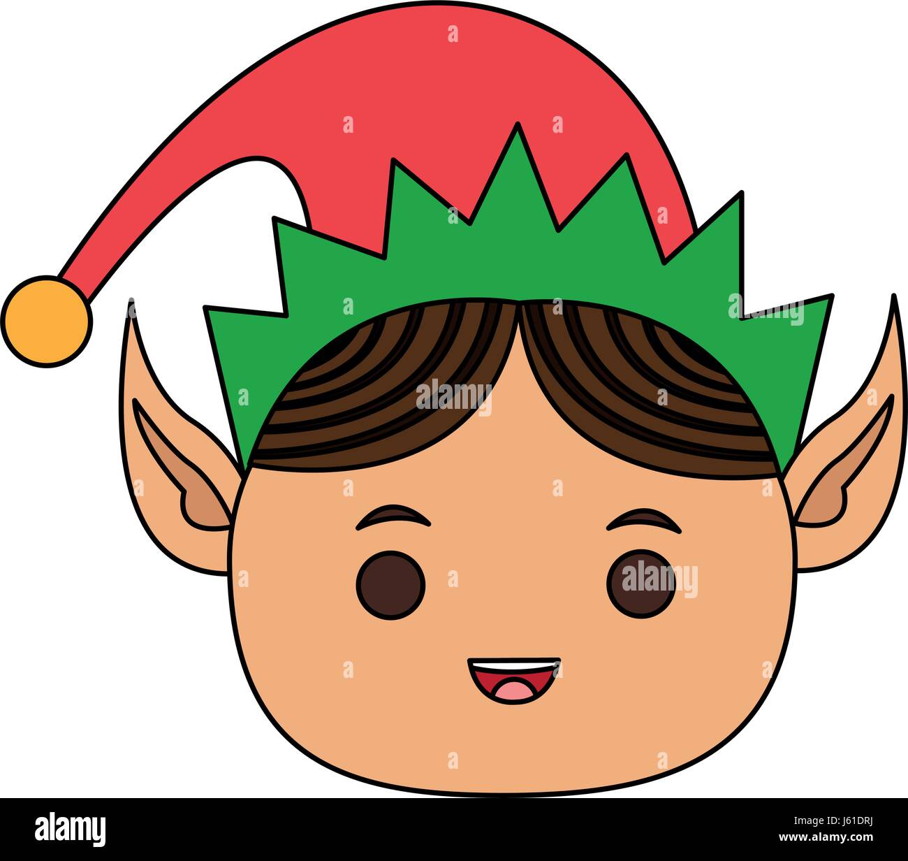 color image cartoon front view face christmas elf with hat Stock Vector ...