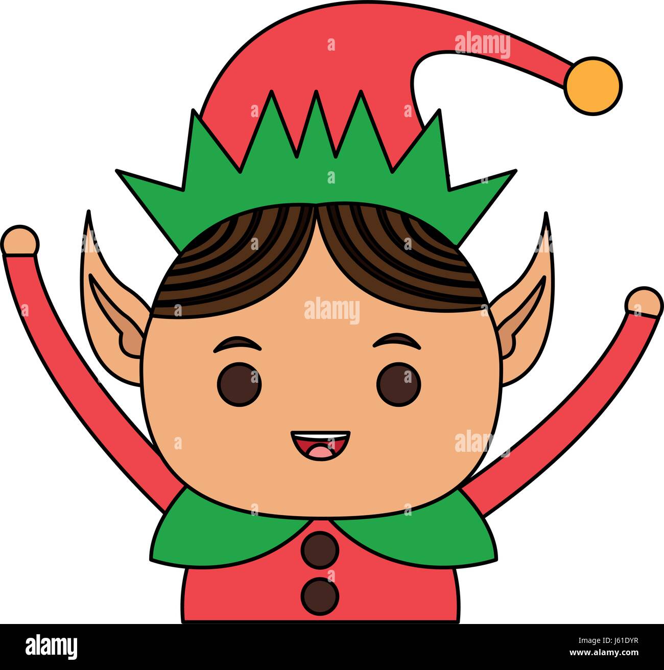 color image cartoon half body christmas elf with hands up Stock Vector ...