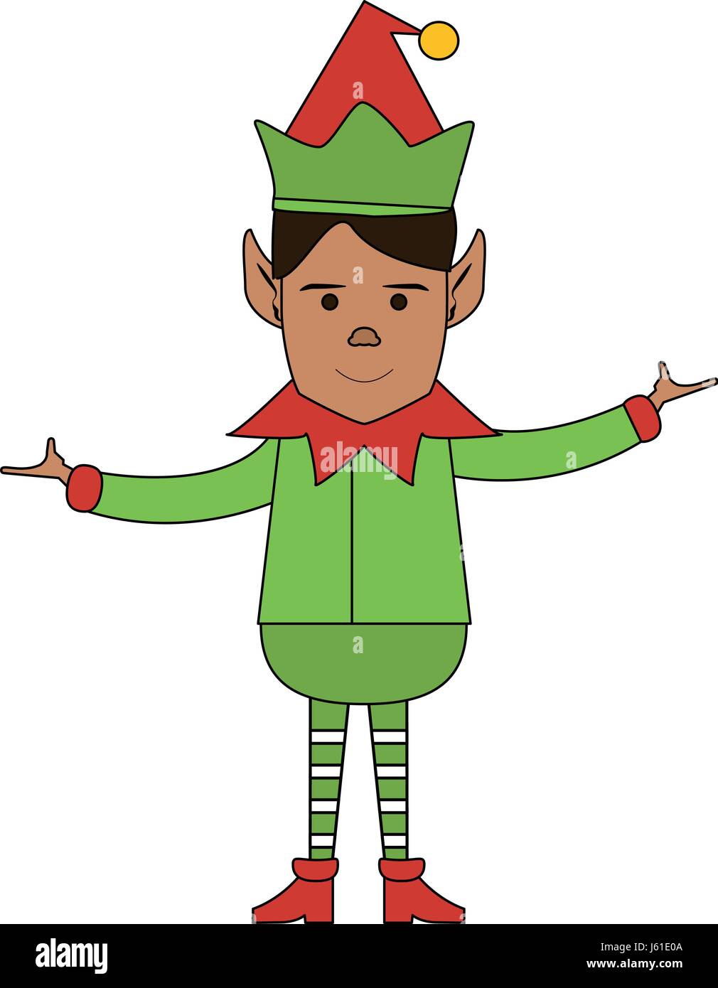 color image cartoon full body christmas elf with hands open Stock ...