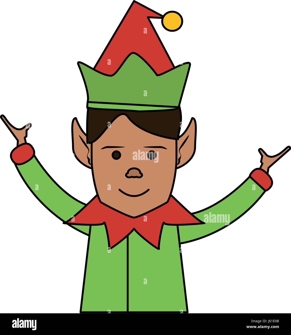 color image cartoon half body christmas elf with hands open Stock ...