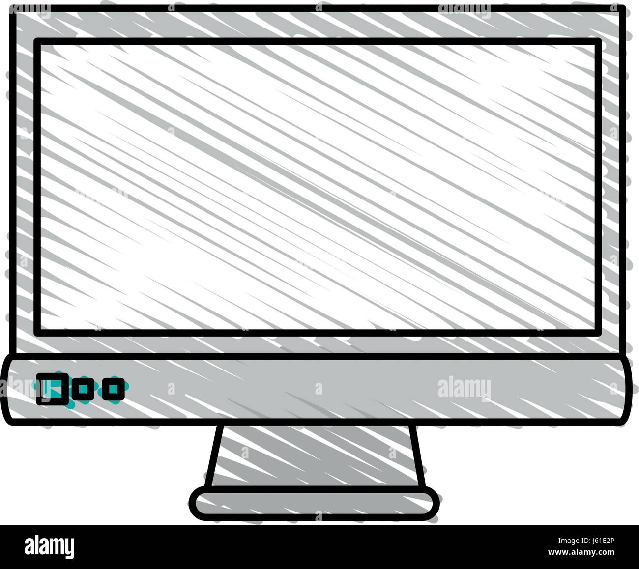 color crayon stripe cartoon front view computer display with buttons ...