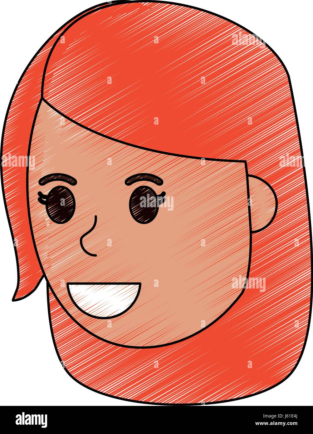 color pencil cartoon side view face girl with redhair short Stock ...