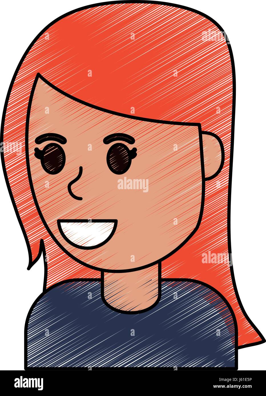 color pencil cartoon side view half body girl with hairstyle Stock ...