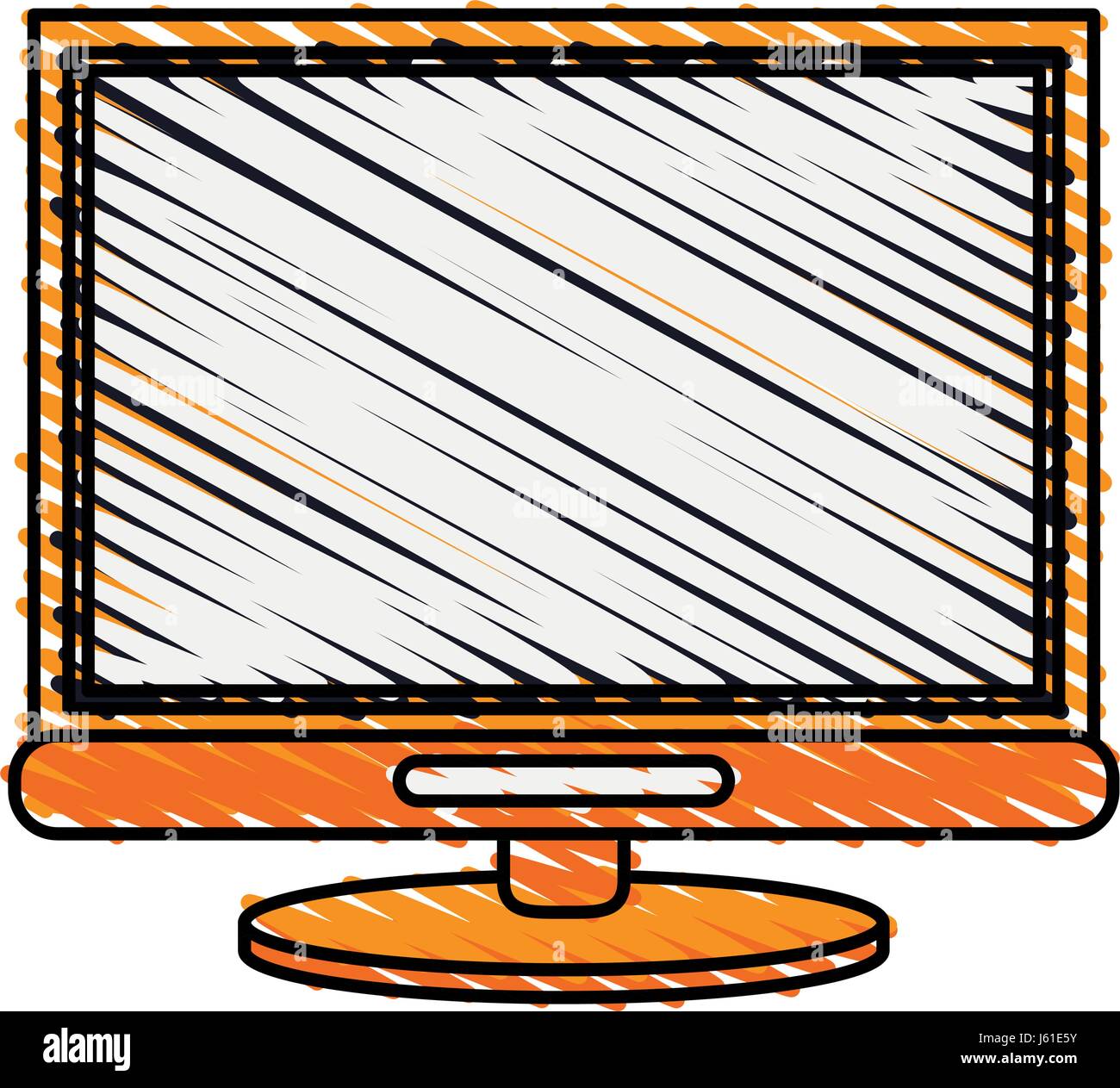 color crayon stripe cartoon front view computer display with base Stock ...