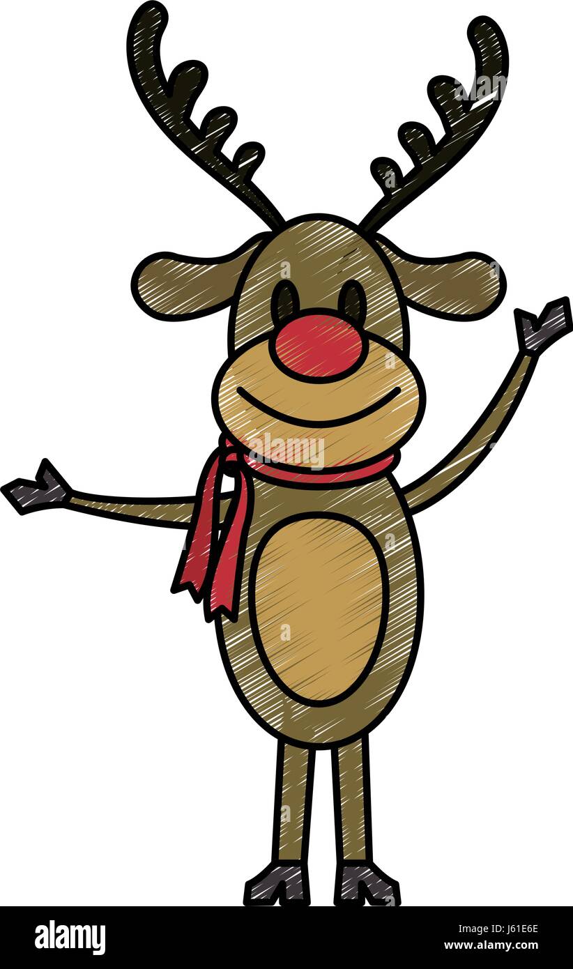 color pencil cartoon full body reindeer with scarf Stock Vector Image ...