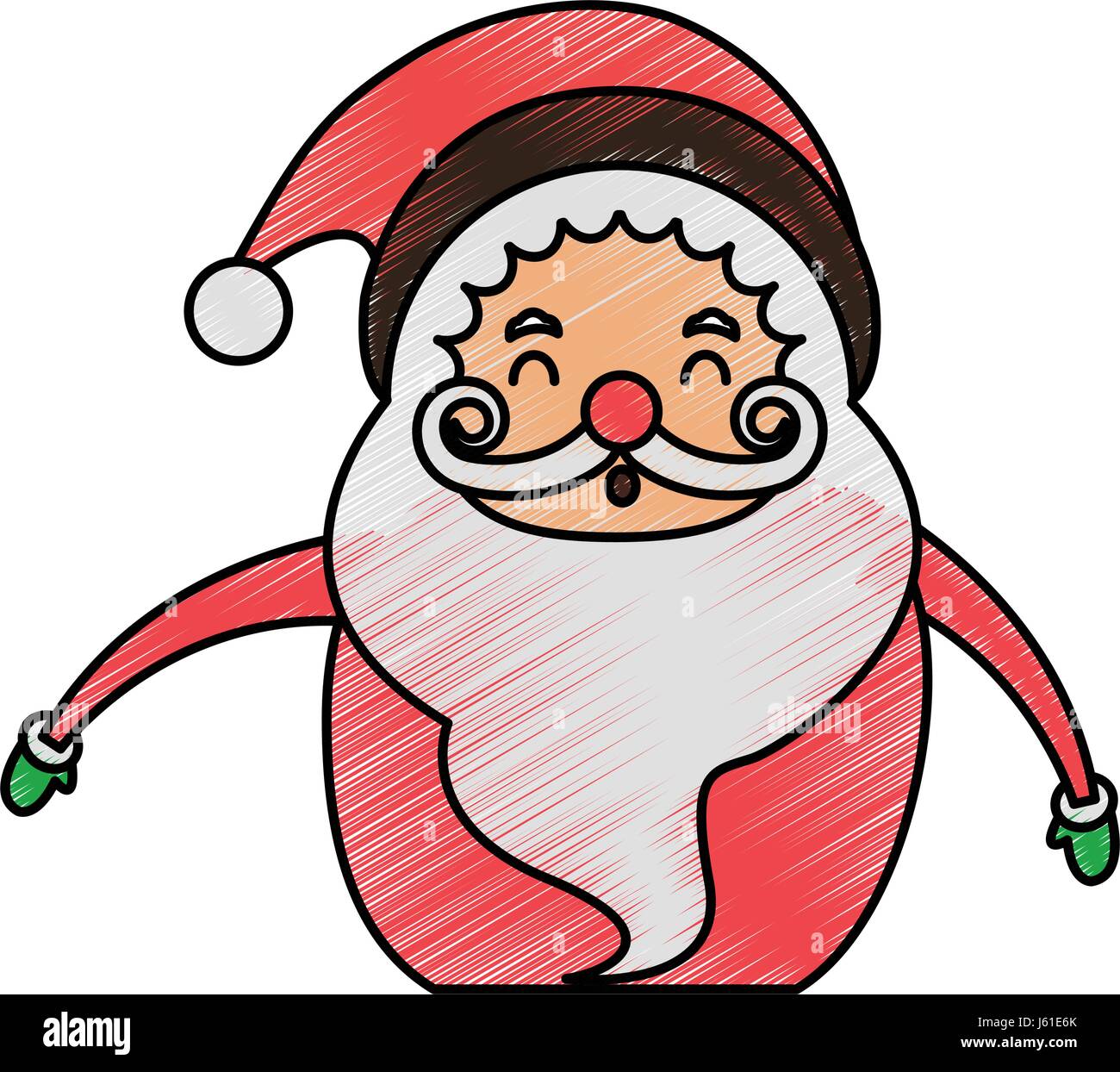color pencil cartoon half body fat santa claus smiling Stock Vector ...
