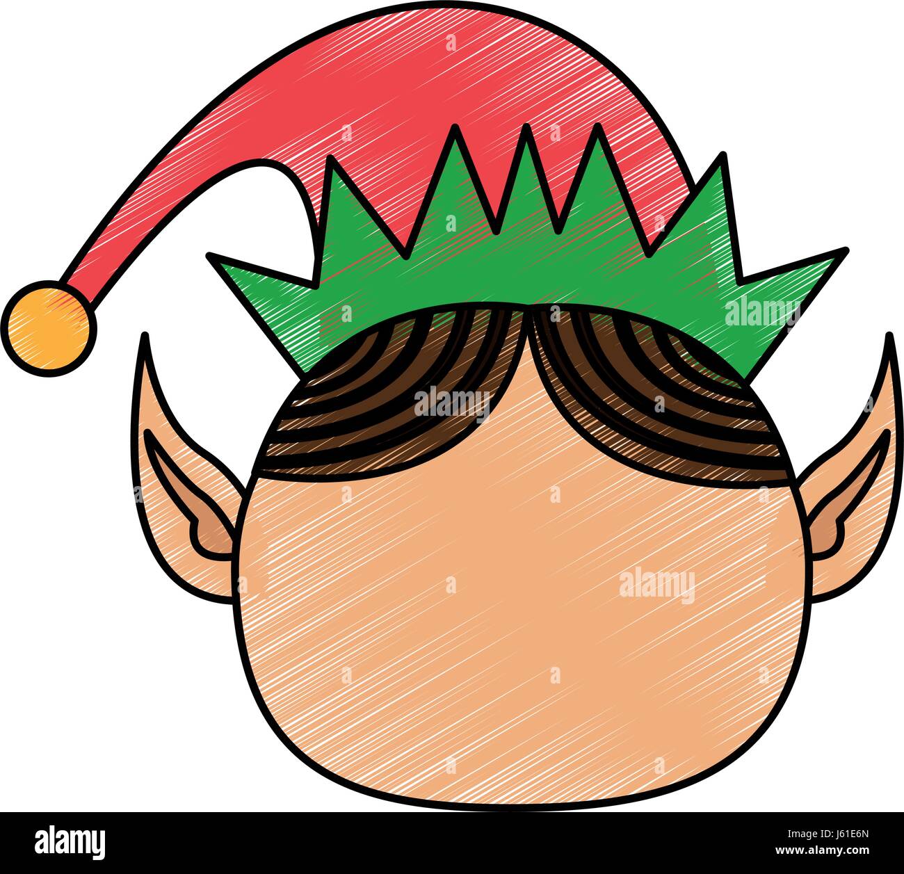color pencil cartoon front view faceless christmas elf with hat Stock ...