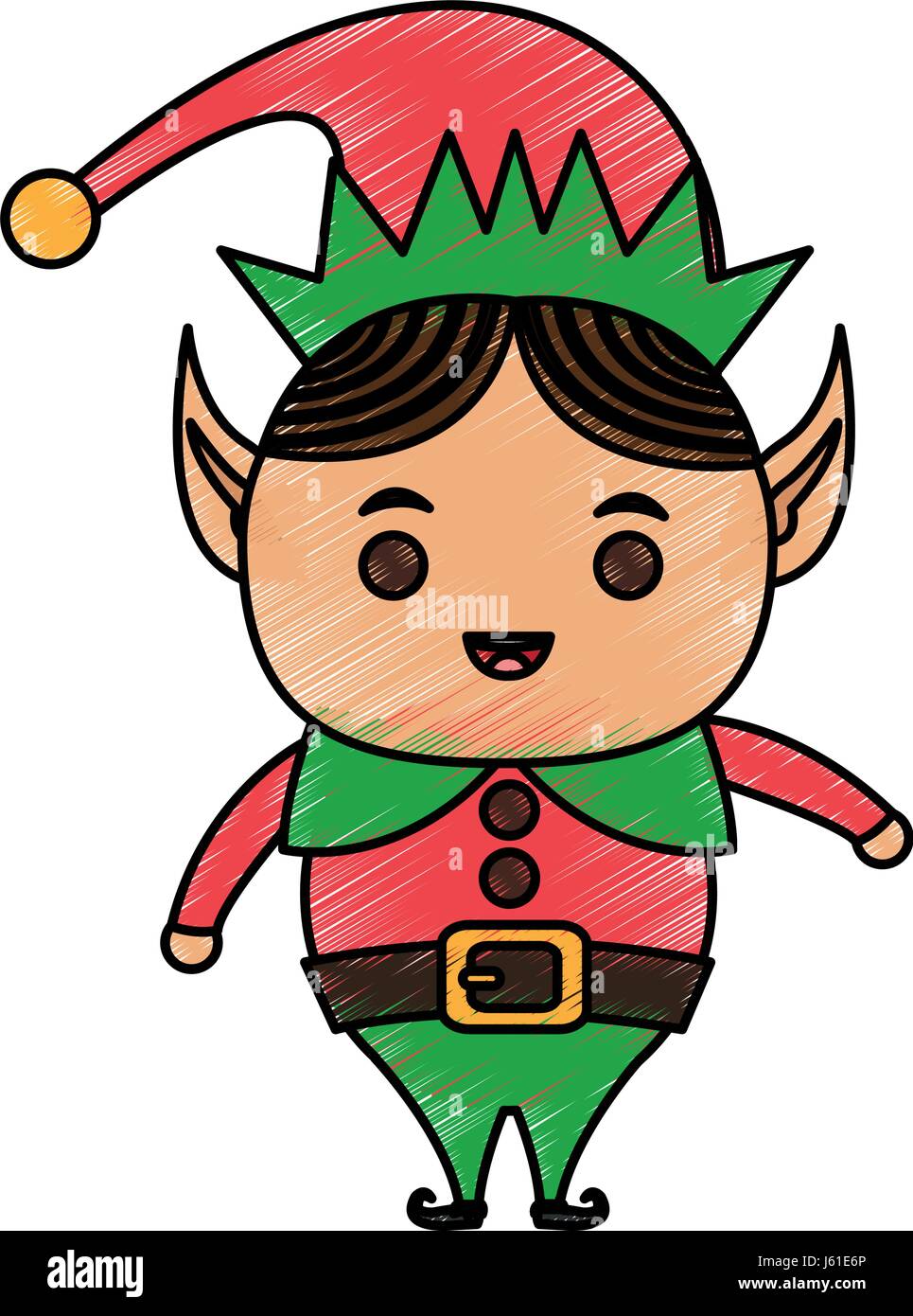 color pencil cartoon full body christmas elf with traditional costume ...