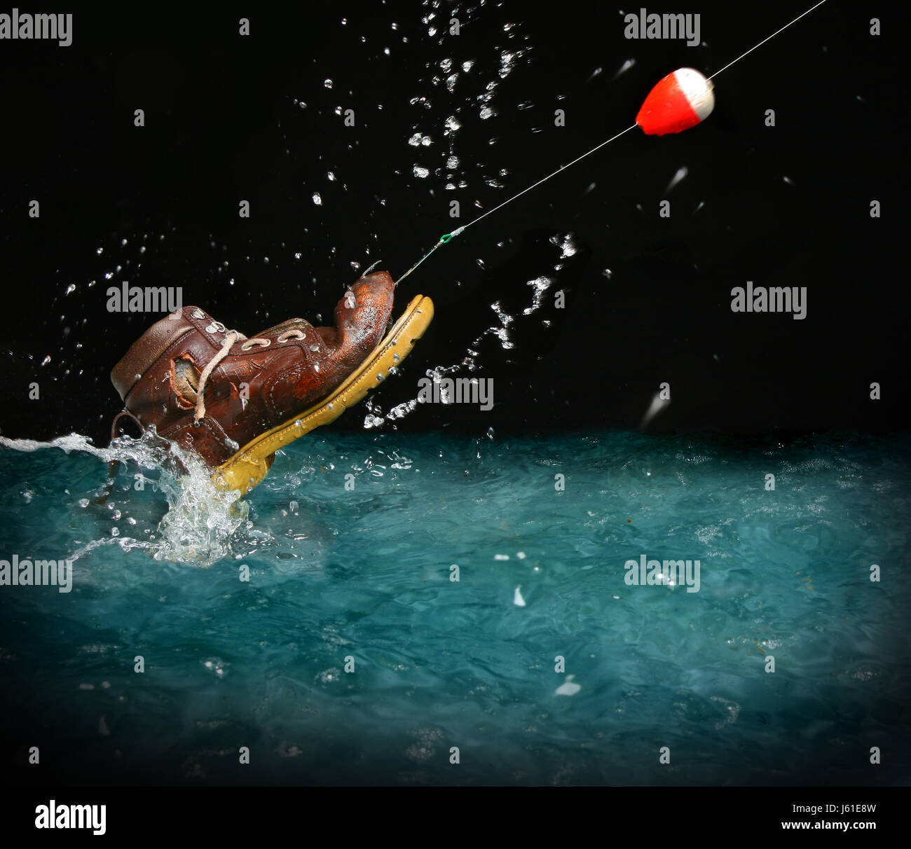 fishing disappointment splash salt water sea ocean water shoe boot ...