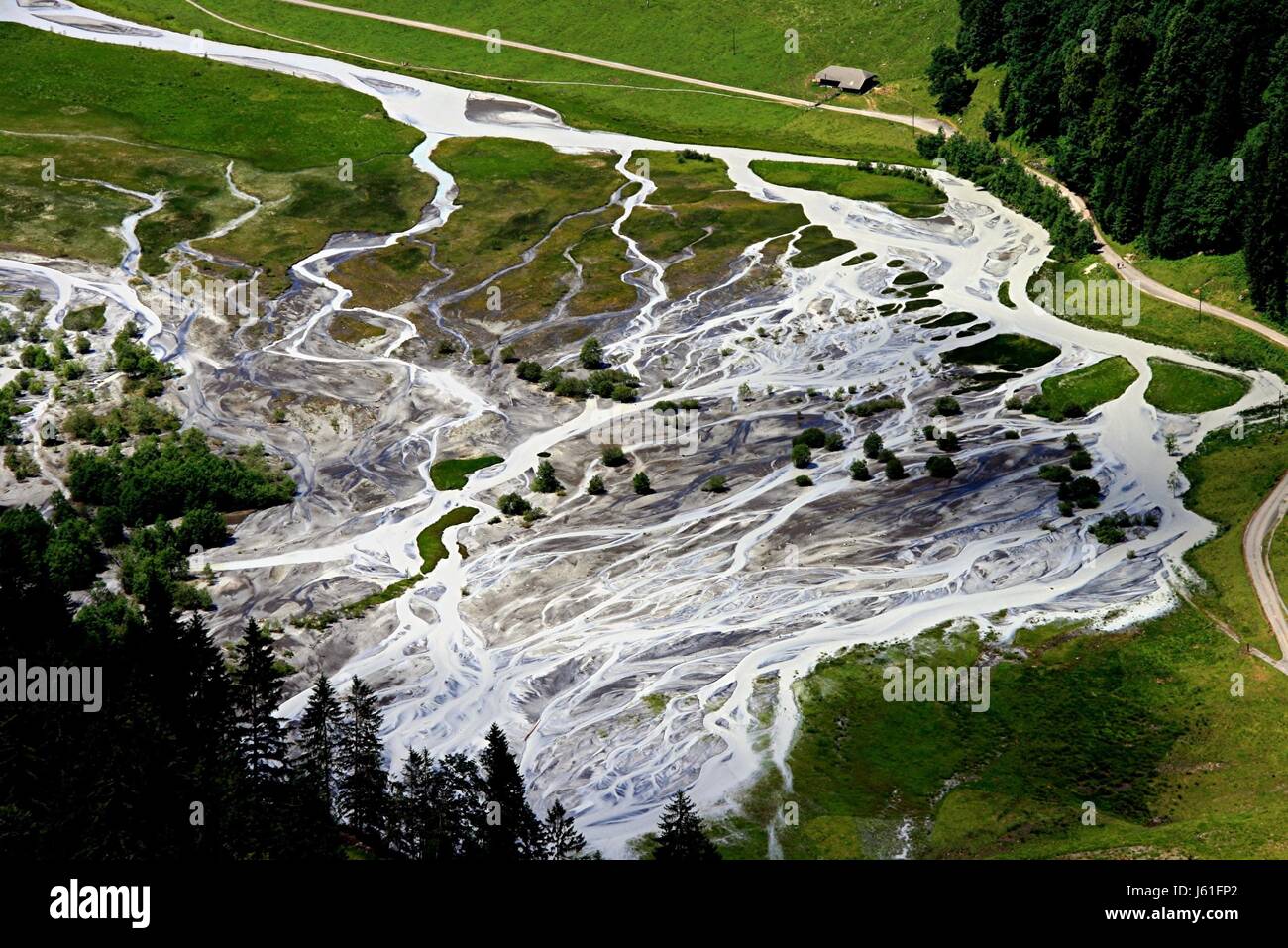 aerial perspective sediments meander boulders silver valley level farm ...