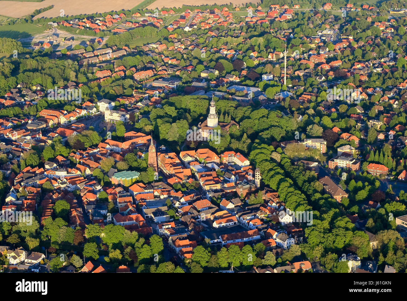 houses city town tree trees towers aerial photograph frisia Northern ...