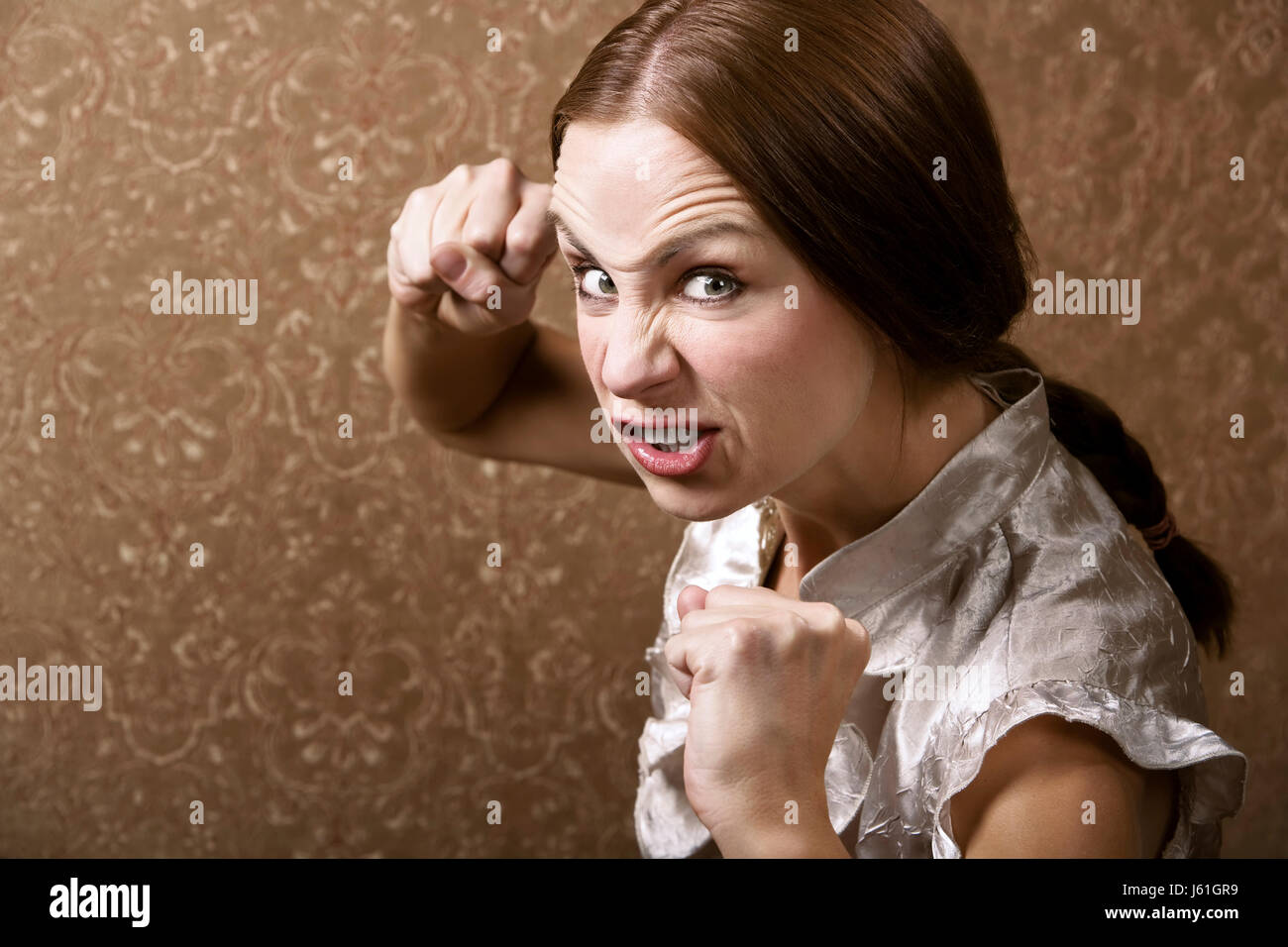 woman lady female fight fighting anger resentment annoy raving furious ...
