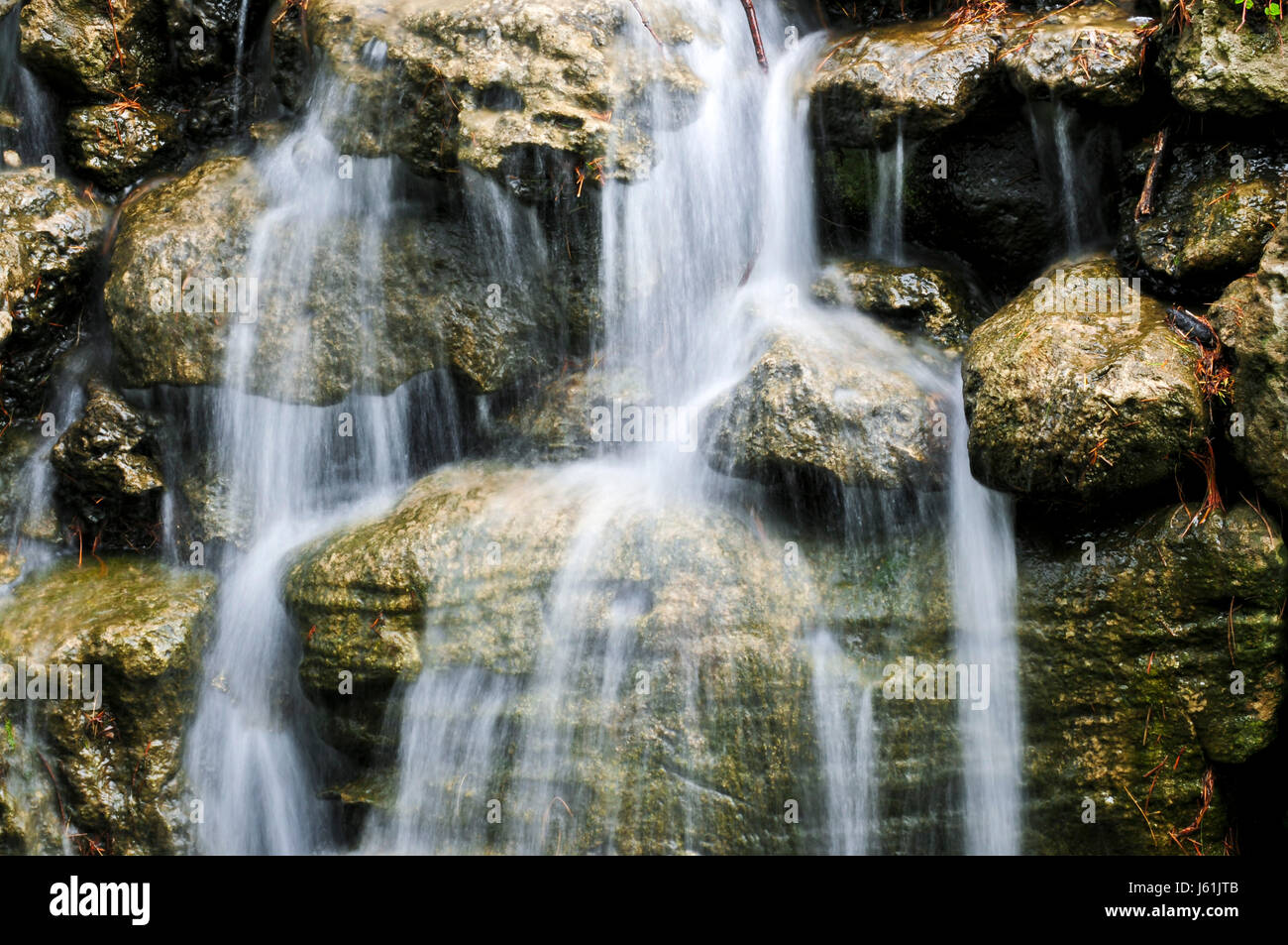 garden waterfall rocks water stones shine shines bright lucent light ...