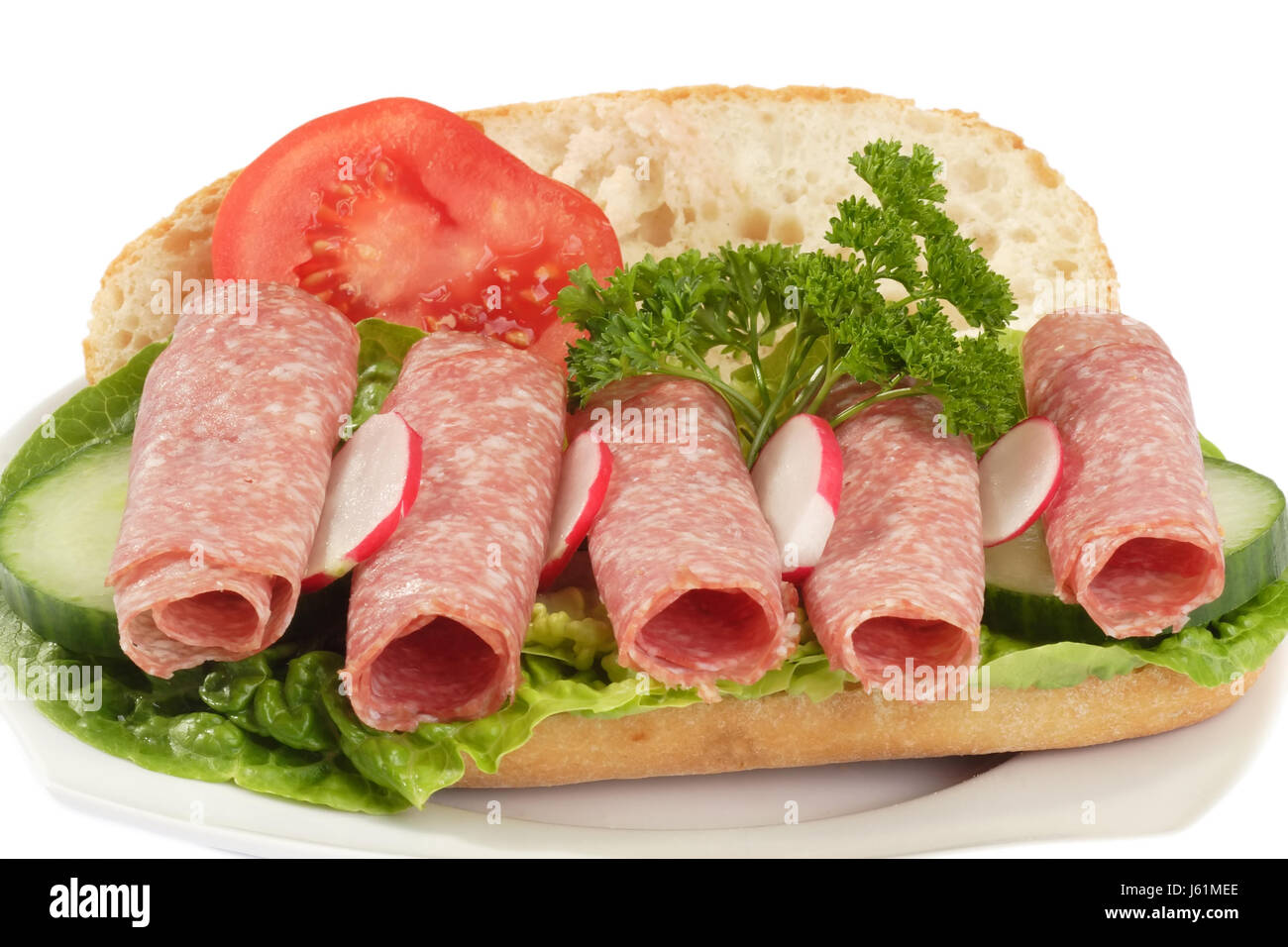 salami cold cuts sausage food aliment cucumber garnishes radish parsley ...