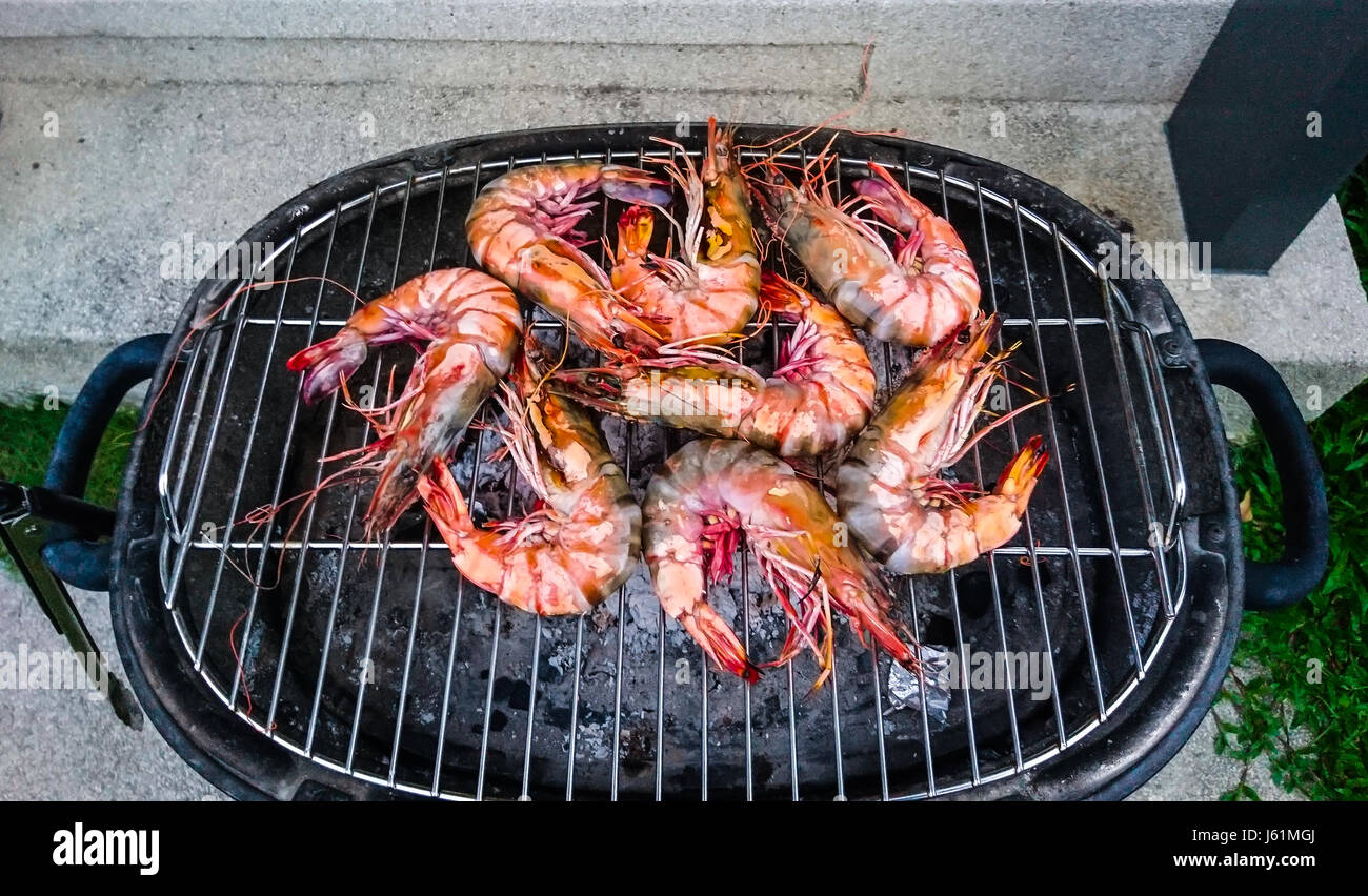 Large fresh royal prawns on the grill. Studio Photo Stock Photo - Alamy