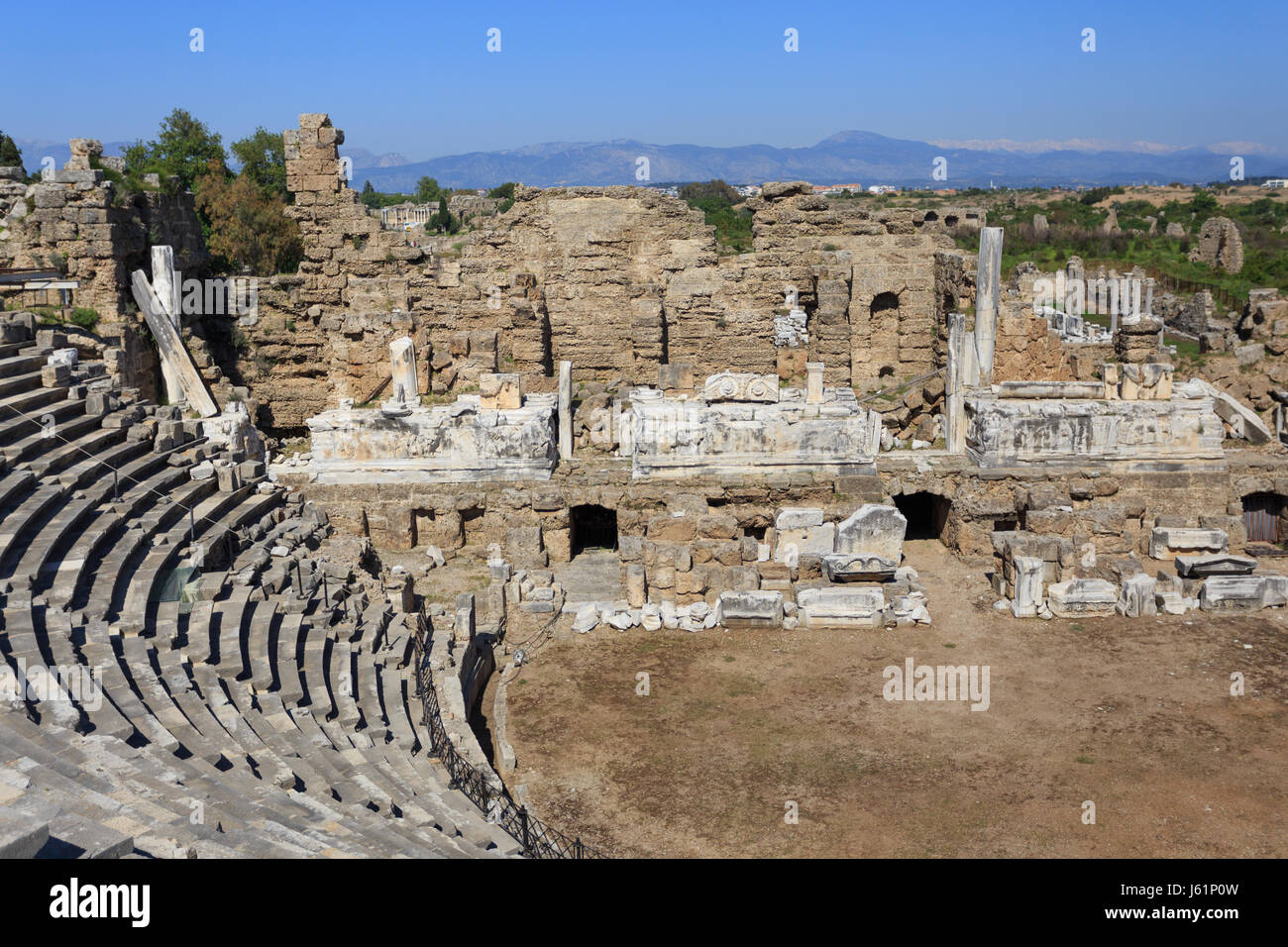 Fragment of amphitheater of ancient Side in Turkey Stock Photo - Alamy