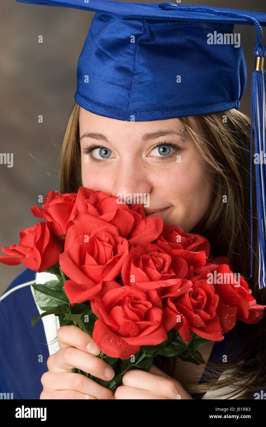 female portrait cap teenager graduation graduate dress gown teen ...