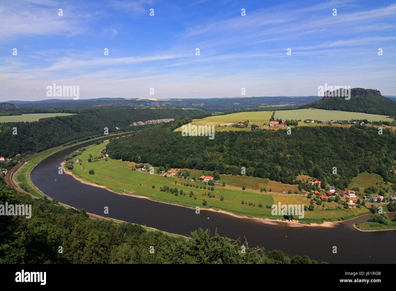 saxony elbe scenery countryside nature river water railway locomotive ...