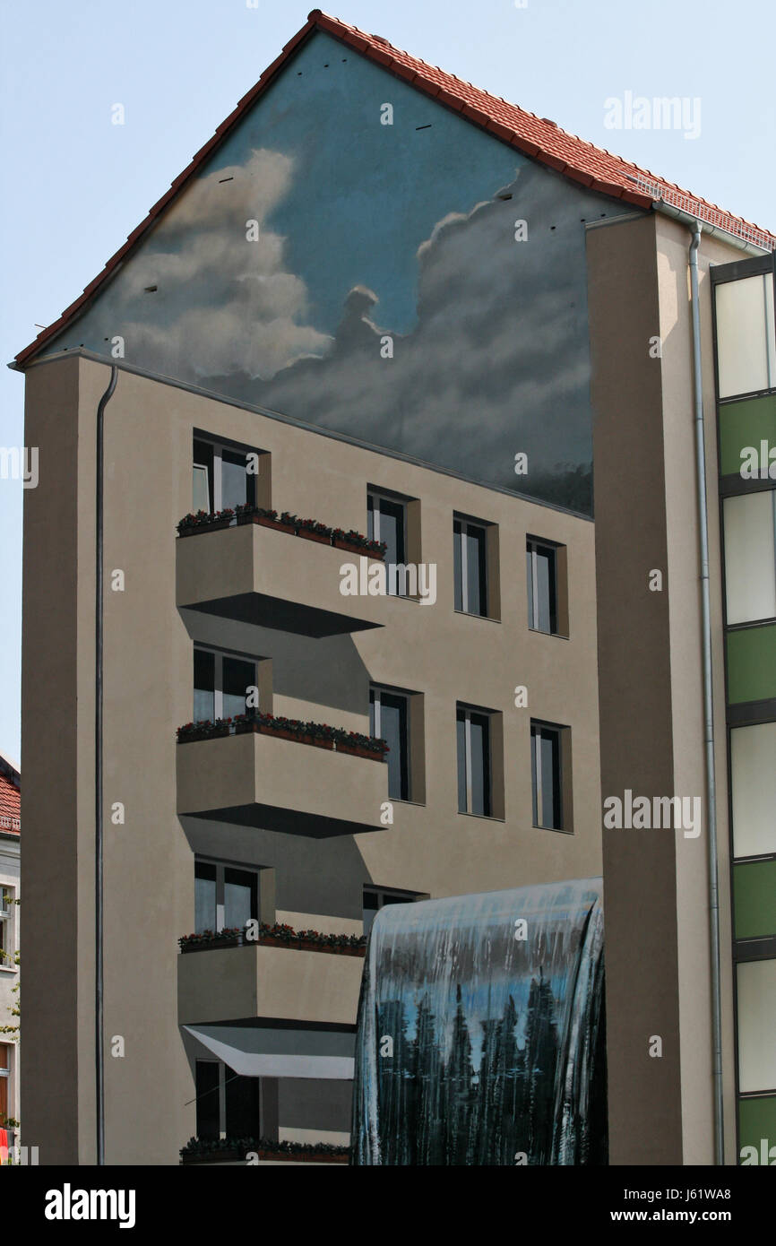 house building waterfall painting facade apartments flats photo picture ...