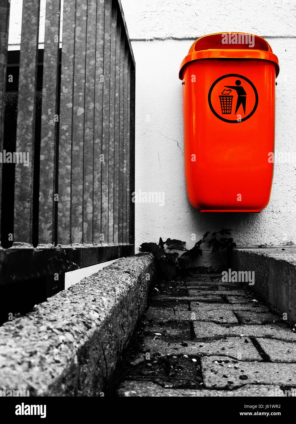 colorkey trash garbage can railing curb trash can street road stone ...