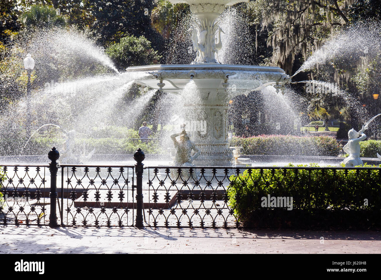 Georgia Savannah,Savannah Historic District,Forsyth Park Fountain,1858,cast iron fountain,water ...