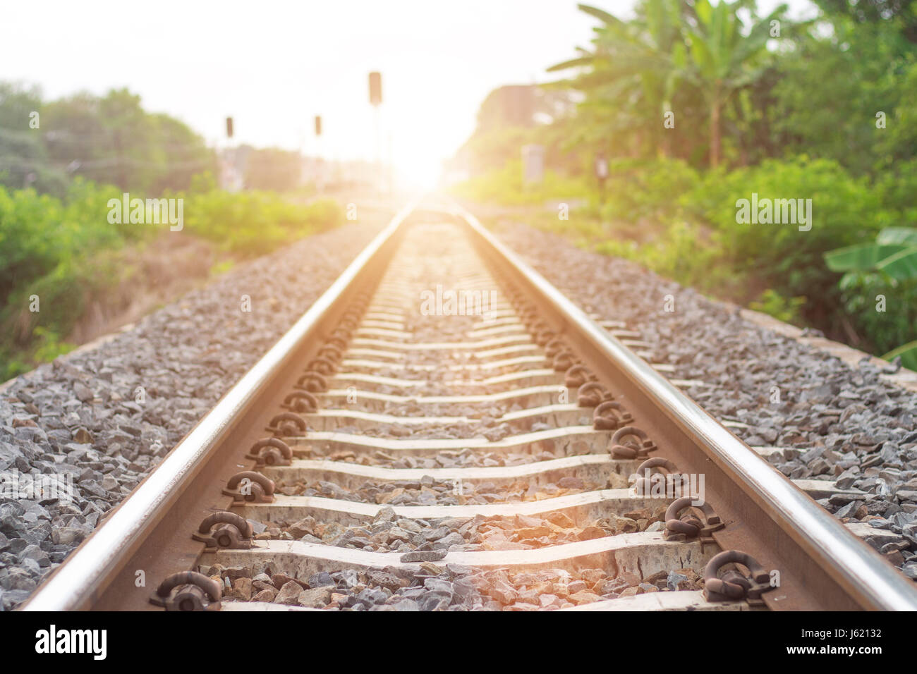 Soft focus, Railroad tracks with light in the morning Stock Photo - Alamy