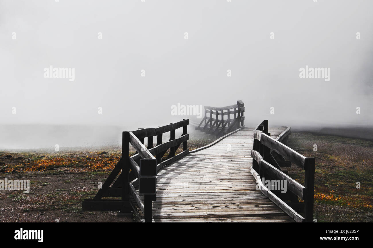 smoke smoking smokes fume fog bridge path way wooden planks boardwalk ...