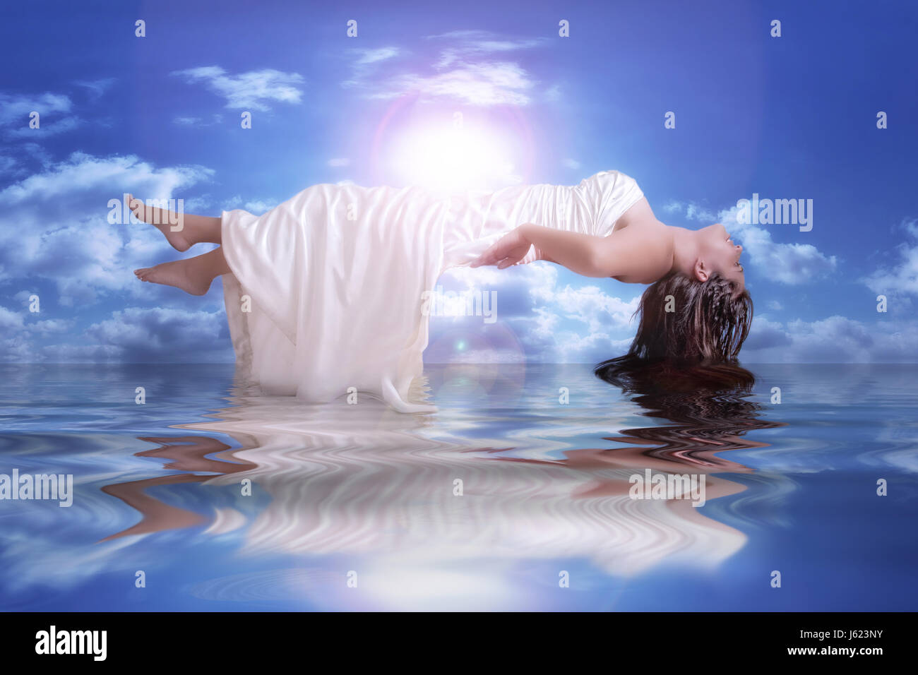 woman relaxed float wellness esoteric reassuring levitation woman blue ...