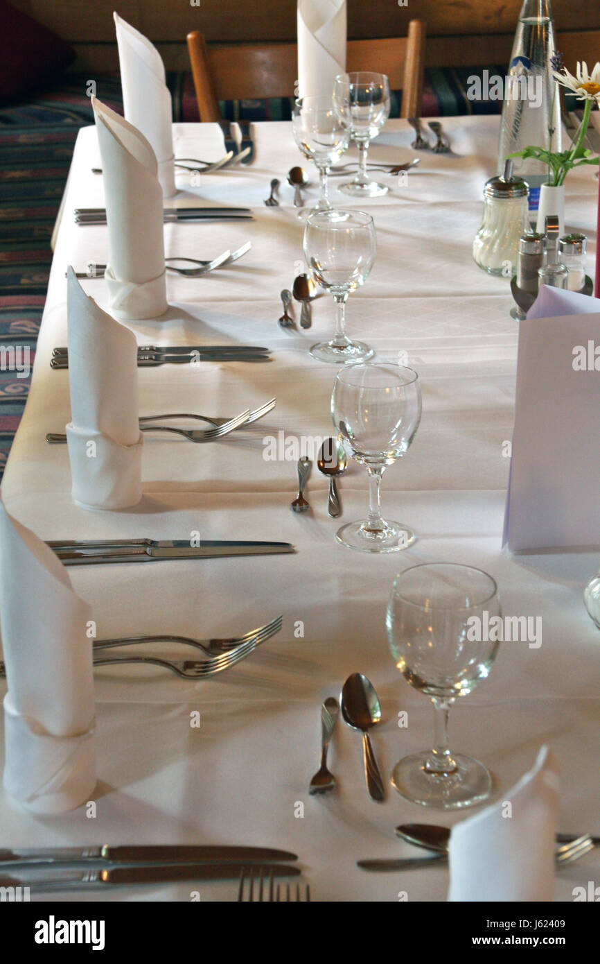 restaurant party celebration table cloth napkins menu table cutlery ...