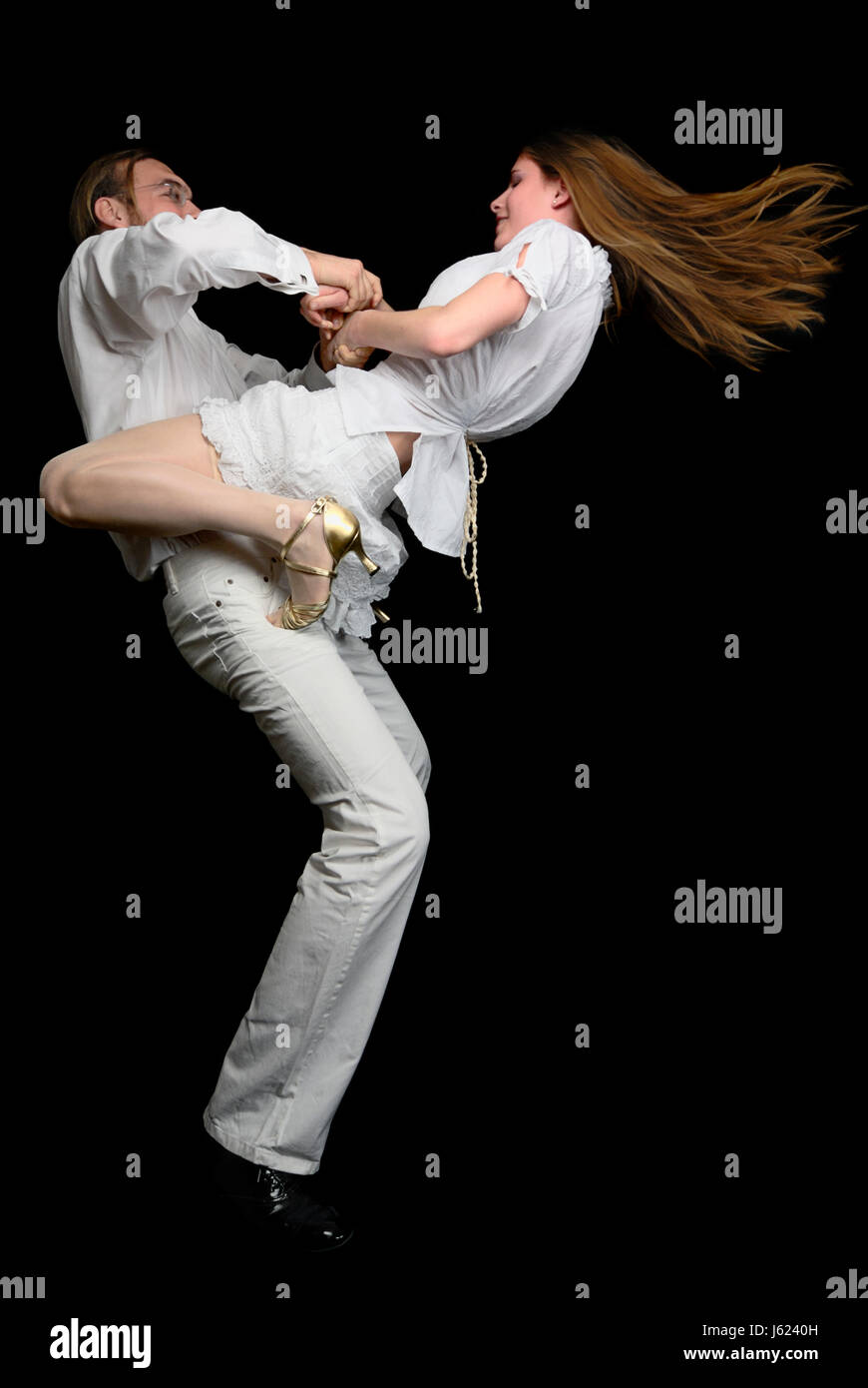 woman dancing dance couple pair man woman spring bouncing bounces hop ...