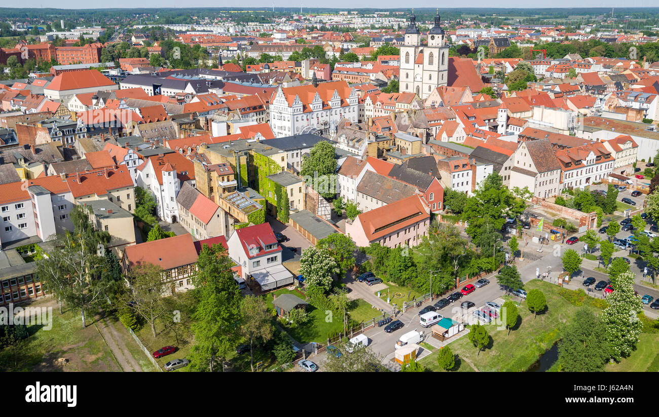 Wittenberg's market, City Hall and the Stadtkirche pictured in ...