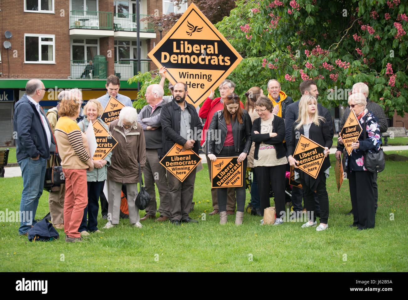 Stockport, UK. 19th May, 2017. People, believed to be Liberal Democrat ...