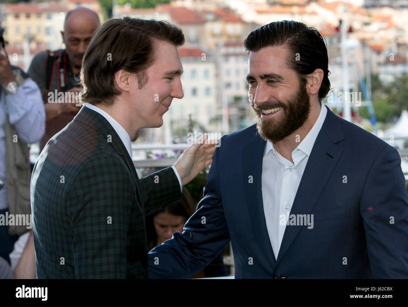 Cannes, France. 19th May, 2017. Actors Paul Dano (L) and Jake ...