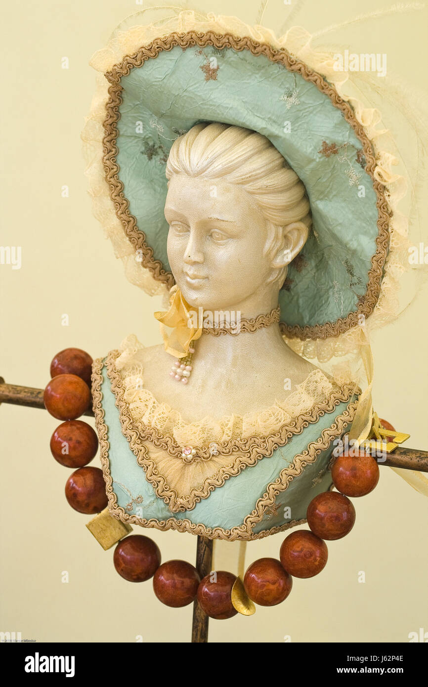 hat baroque headgear necklace bust outfit clothes clothing dress gown ...