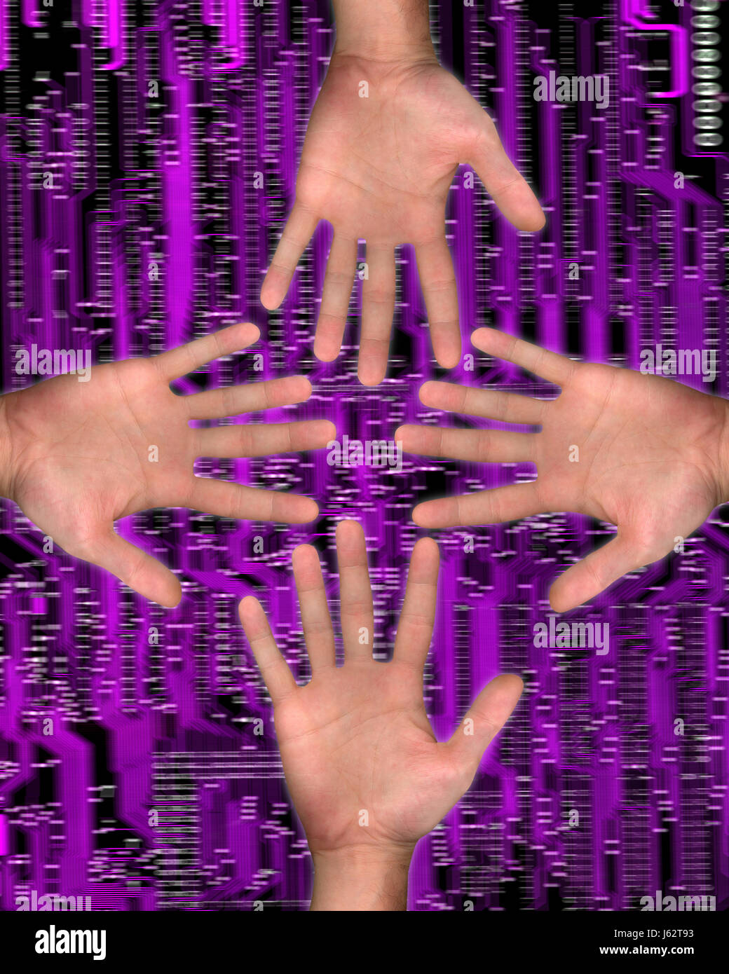 hand hands electronics communication teamwork code binary internet www Stock Photo - Alamy