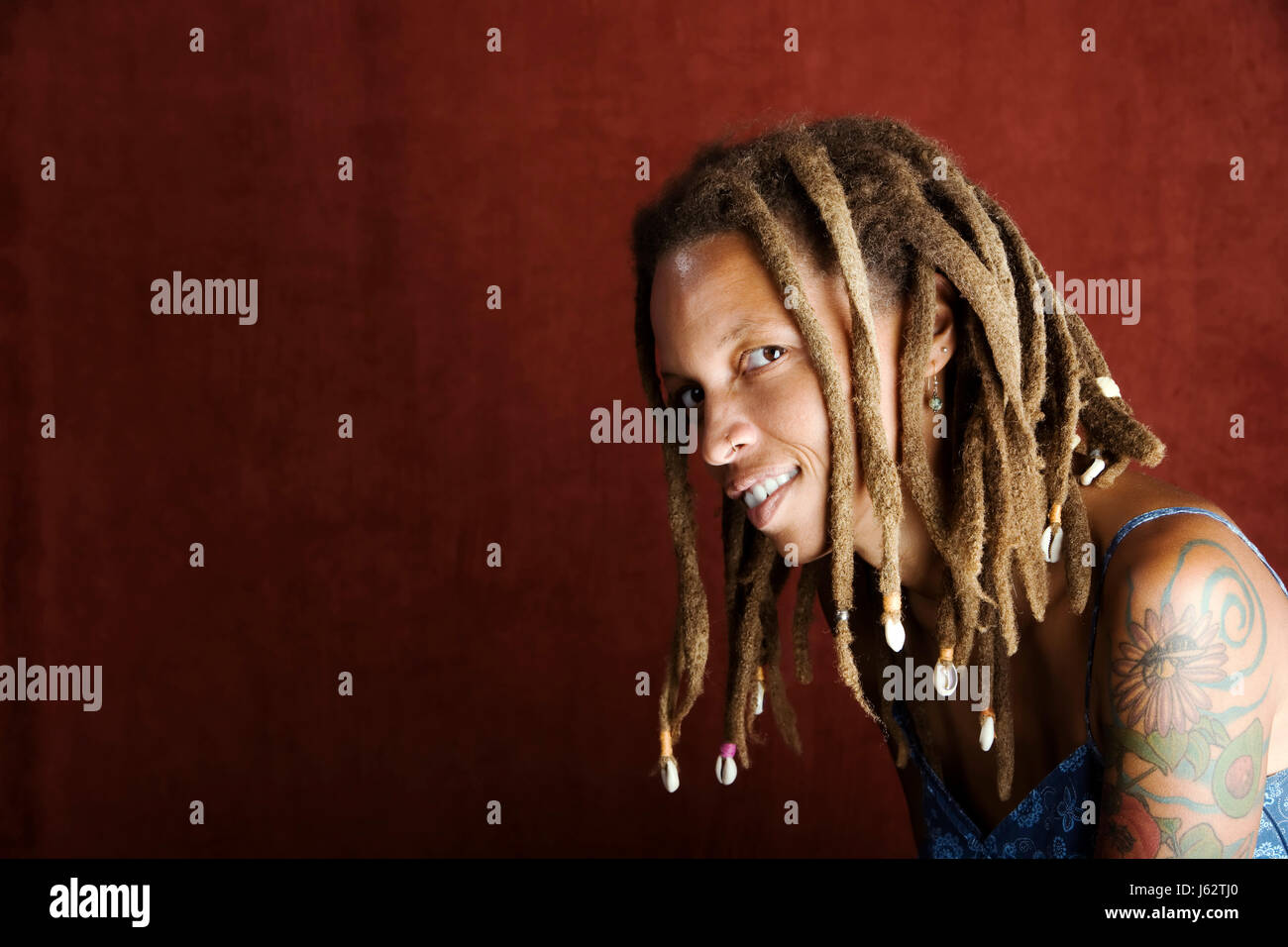 woman lady female american face African ethnic dreadlocks woman laugh ...