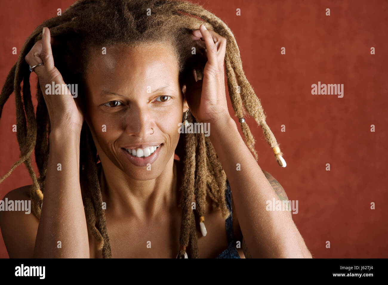 woman lady female american face African ethnic dreadlocks woman laugh ...