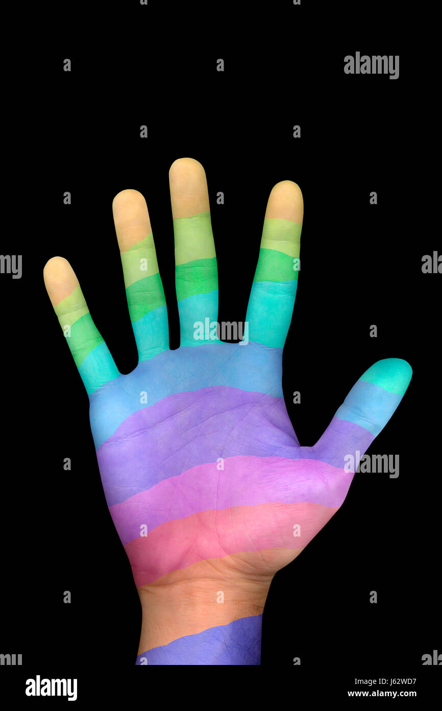 hand achievement rainbow peace firmament sky together humans human ...