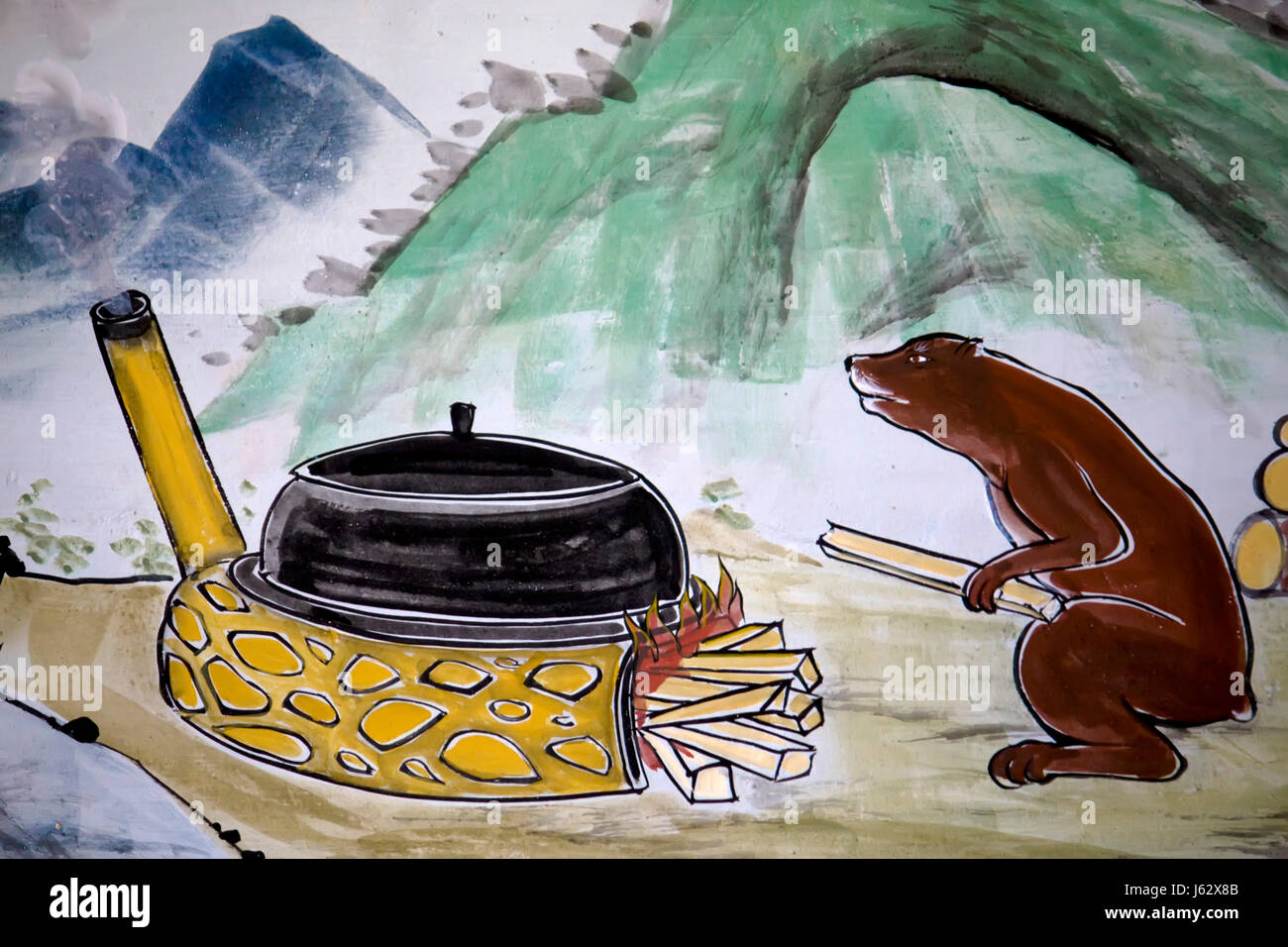 temple bear asia painting boil cooks boiling cooking korea hearth ...