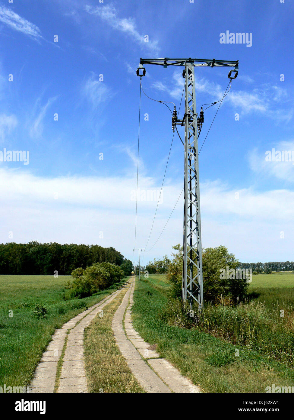 current mast power line tower high-tension line open wire transmission ...