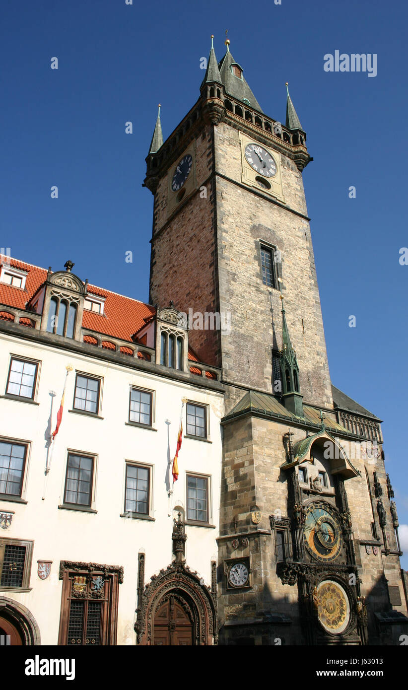 tower historical clock prague town hall czechia blue tourism style of ...
