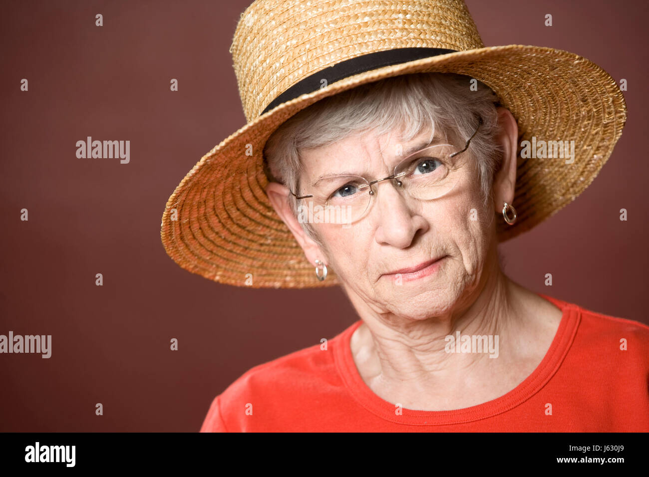 lady female hat eccentric old elderly grey gray elder woman macro close ...