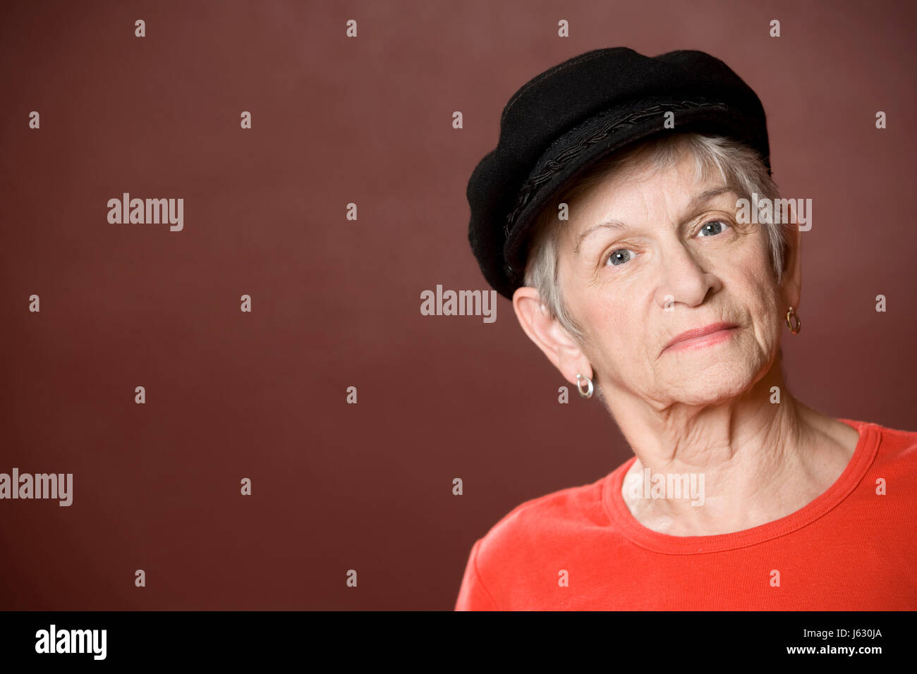 lady female hat eccentric old elderly grey gray elder woman macro close ...