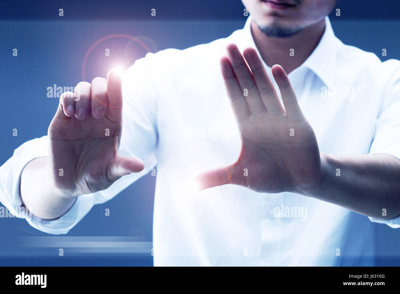 Finger touch network space Stock Photo - Alamy