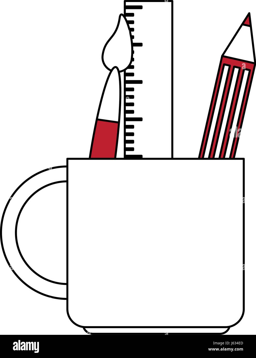 color silhouette image cartoon pencil holder with brush and ruler Stock ...