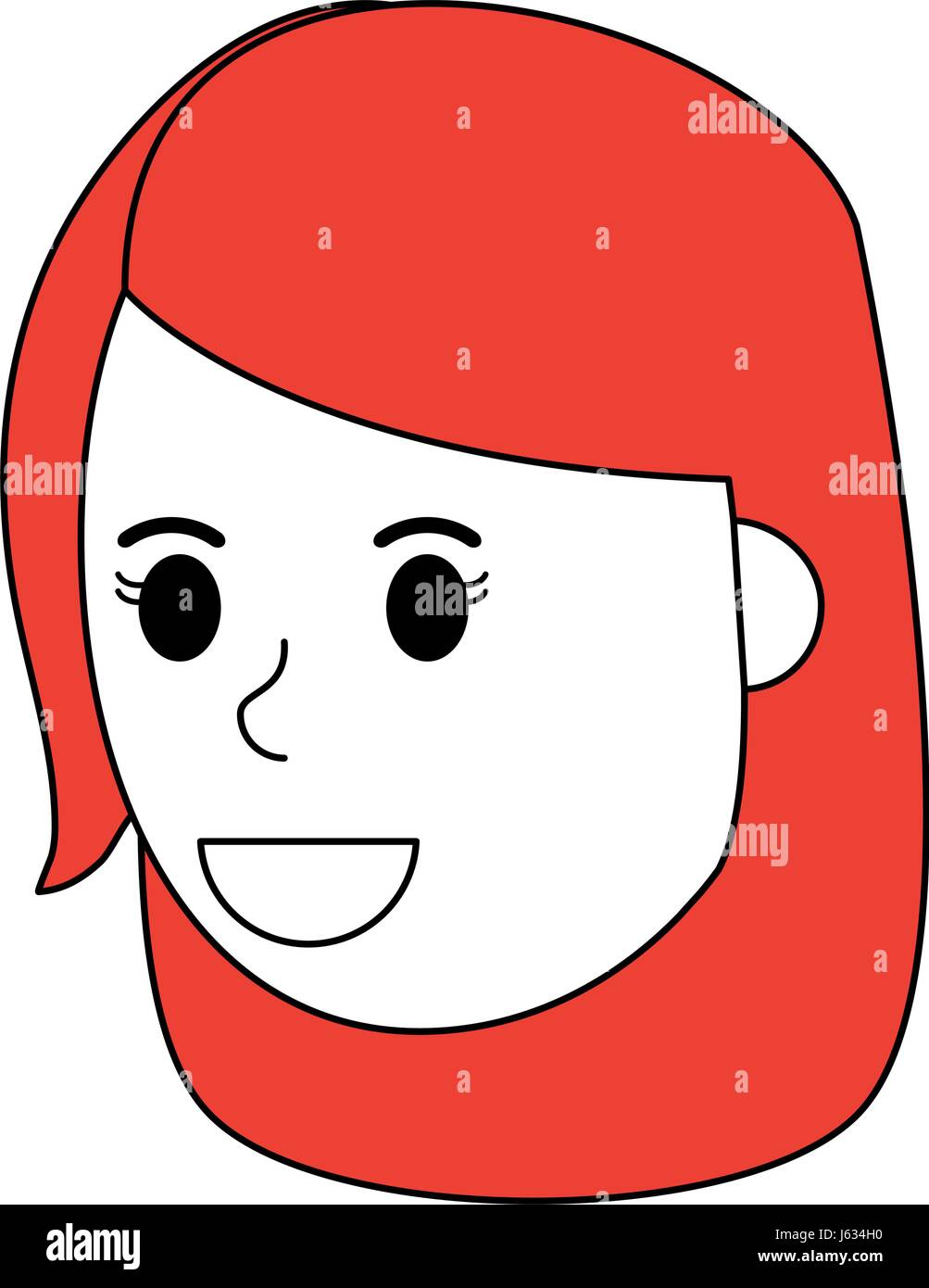 color silhouette image cartoon side view face girl with redhair short ...