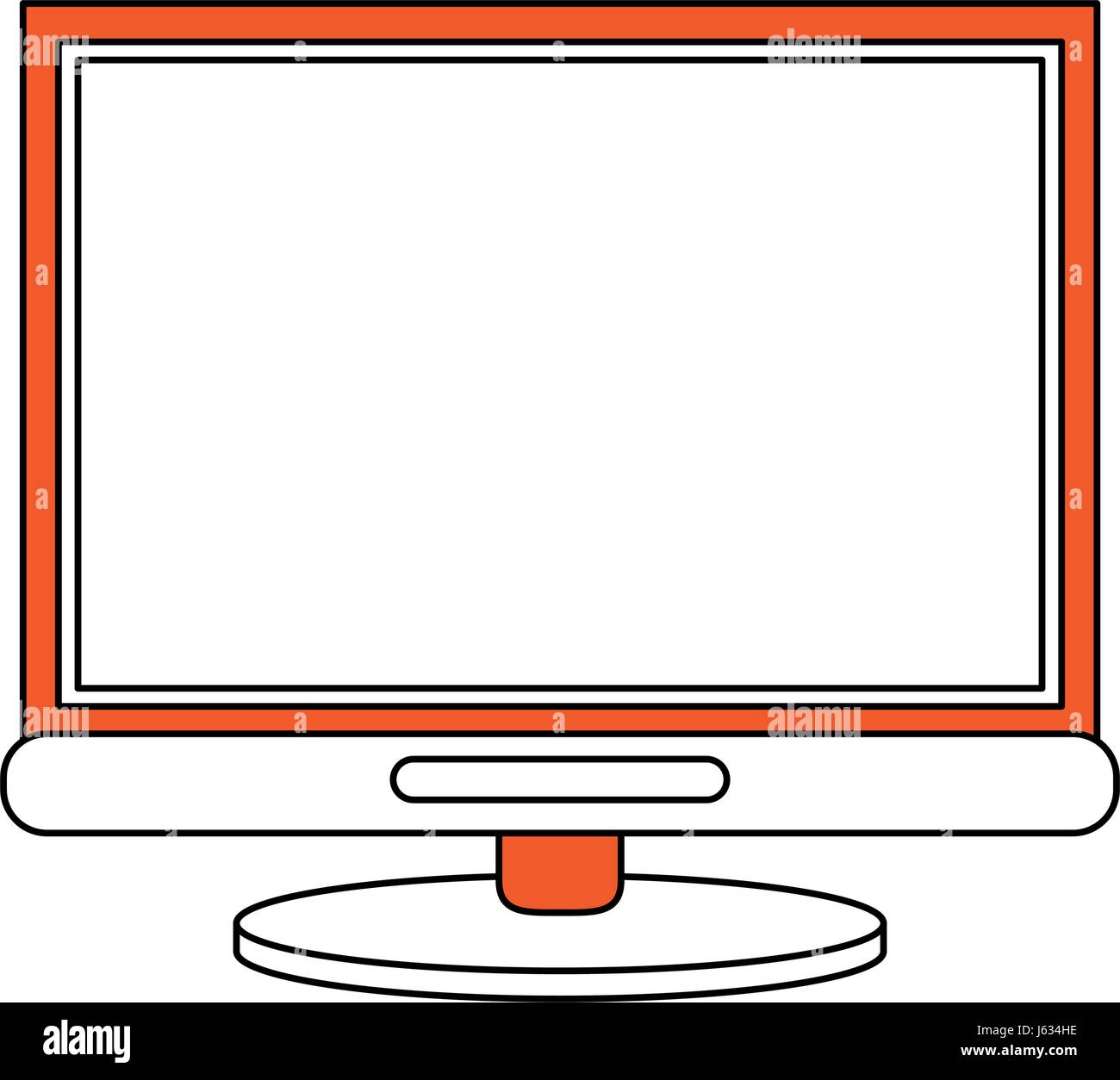 color silhouette image cartoon front view computer display with base ...