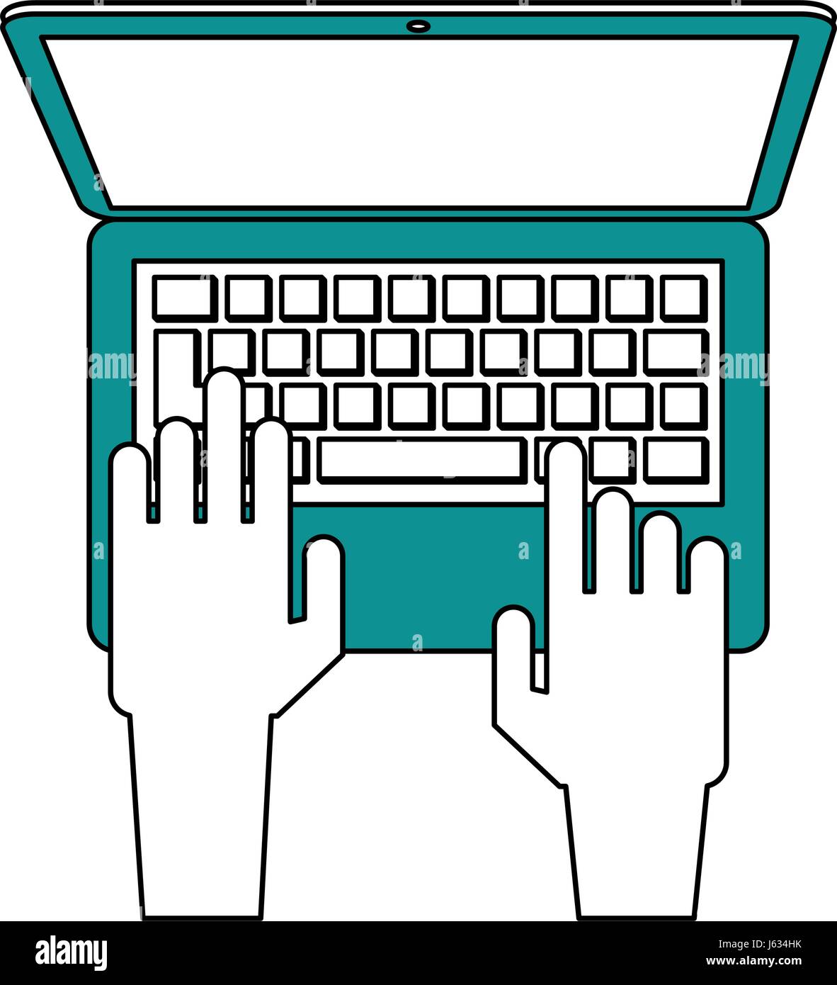 color silhouette image cartoon top view hands typing in portatil device ...