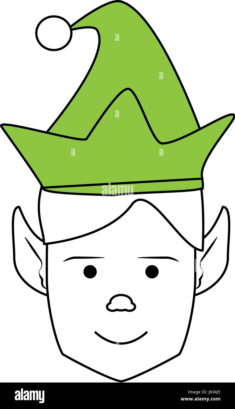 color silhouette image cartoon front view face christmas man elf with ...