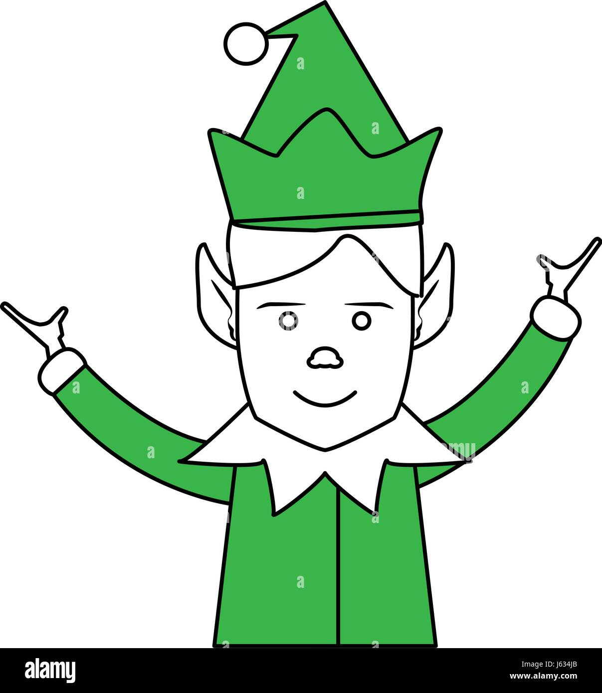 color silhouette image cartoon half body christmas elf with hands open ...
